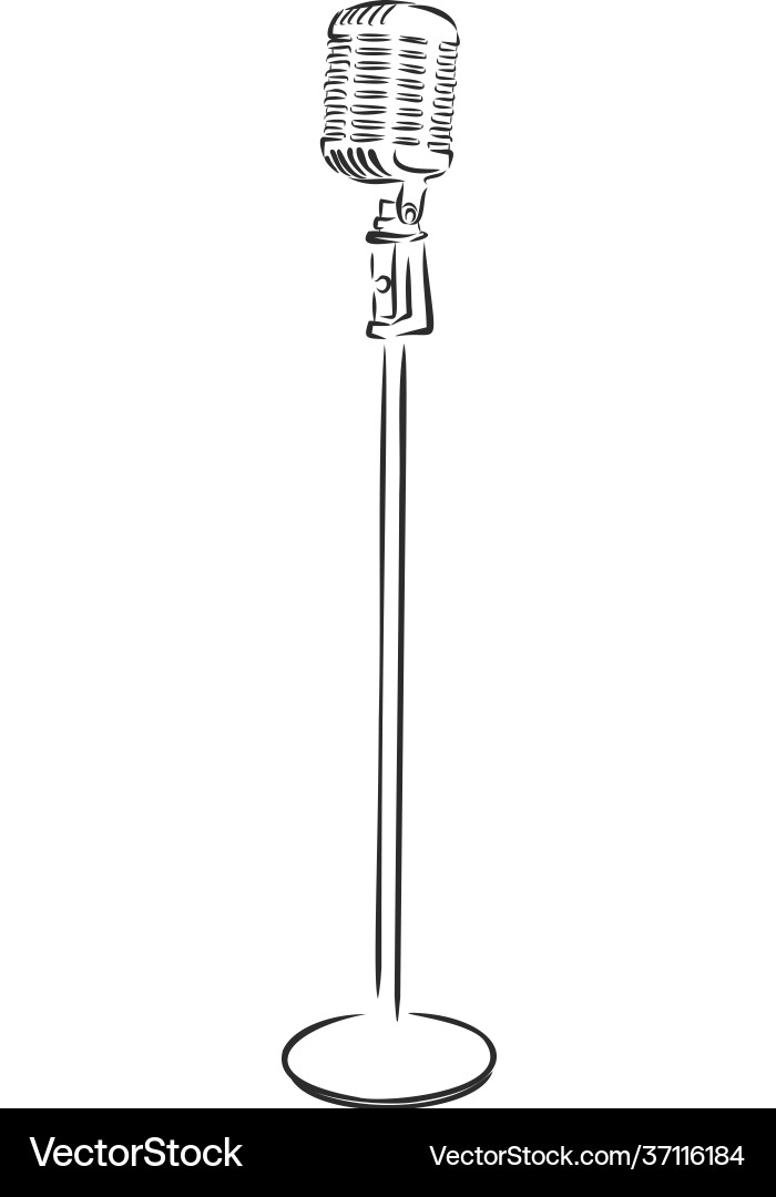 Retro microphone drawing on white background Vector Image