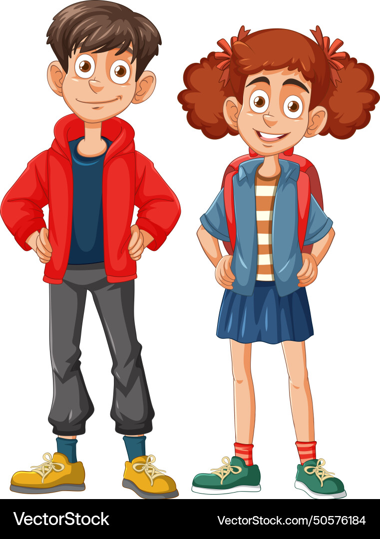 Two happy cartoon children standing side Vector Image