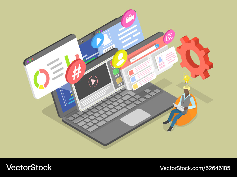 3d isometric flat of web Royalty Free Vector Image