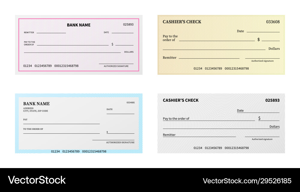 Bank check presentation blank cheque checkbook Vector Image