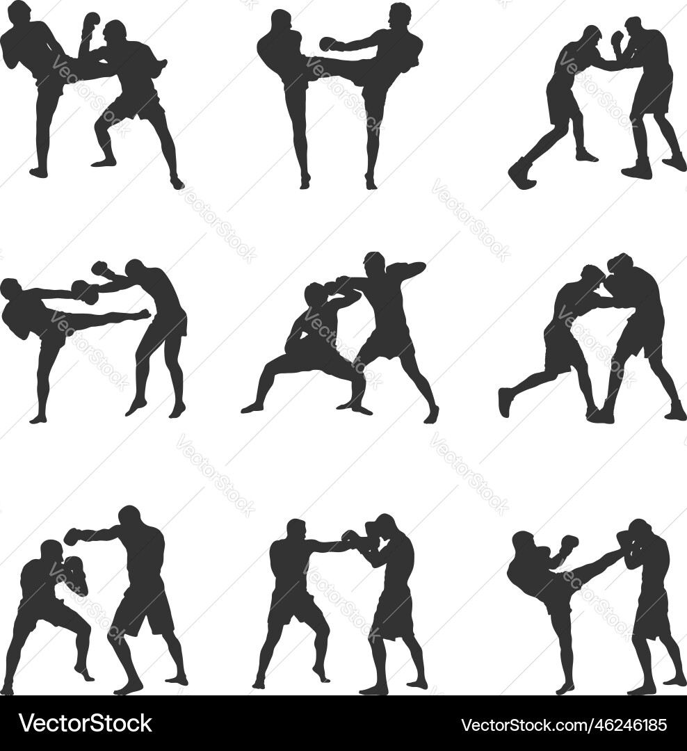 Boxing silhouettes silhouette set Royalty Free Vector Image