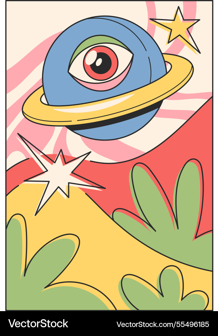 Looking planet psychedelic whimsical banner Vector Image