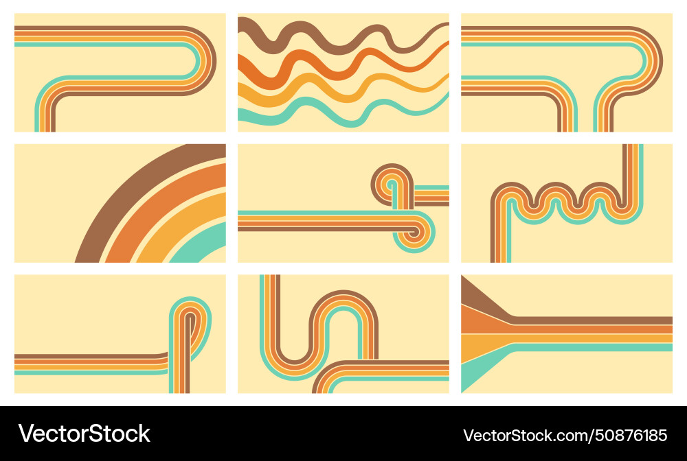 Retro 70s striped pattern collection Royalty Free Vector