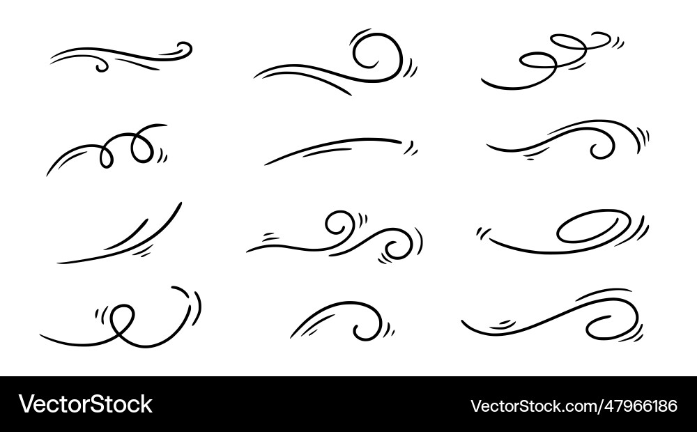 Doodle wind line sketch set hand drawn Royalty Free Vector