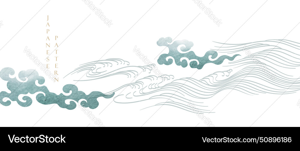Hand drawn wave chinese cloud ocean sea wallpaper Vector Image
