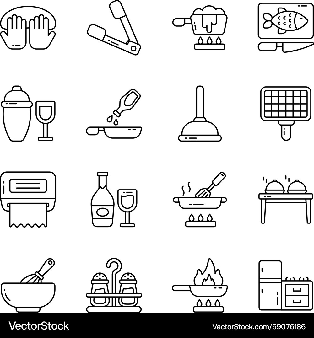 Set of kitchen accessories linear icons – Royalty-Free Vector | VectorStock