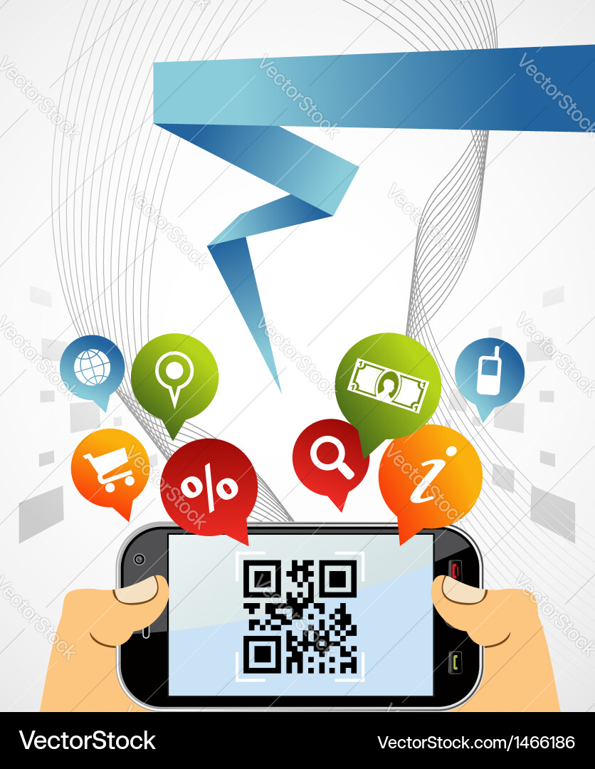 Smart phone qr code application background Vector Image