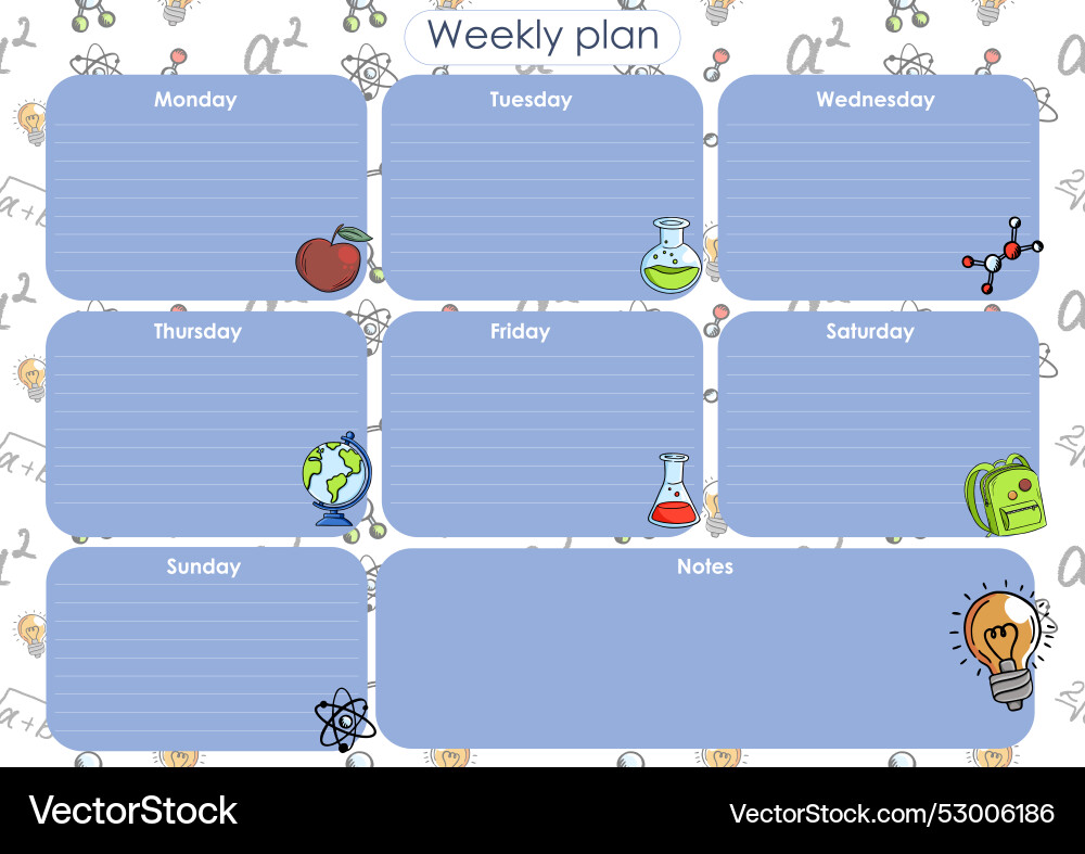 Weekly plan for a student Royalty Free Vector Image
