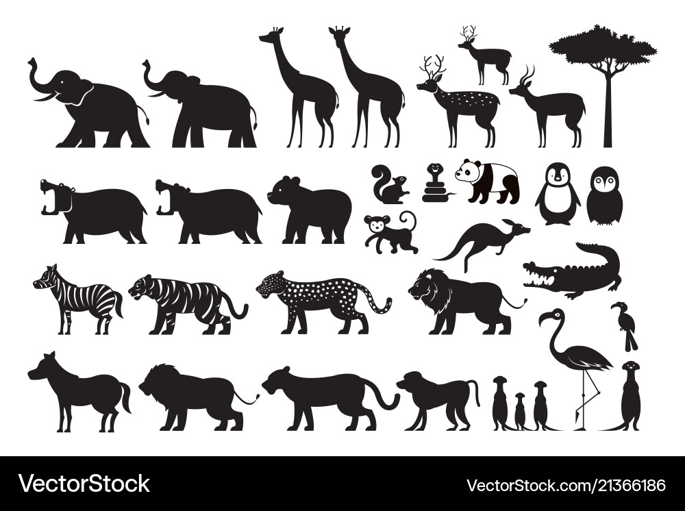 Wild animals silhouette set Royalty Free Vector Image