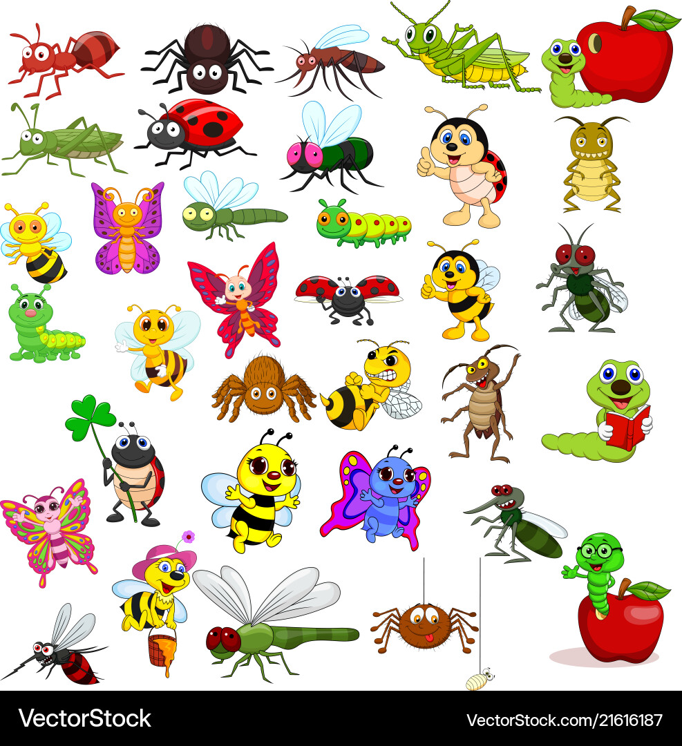 Cartoon Insekten Sammlung Set Lizenzfreies Vektorbild