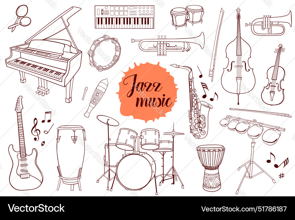 Hand drawn jazz instruments Royalty Free Vector Image