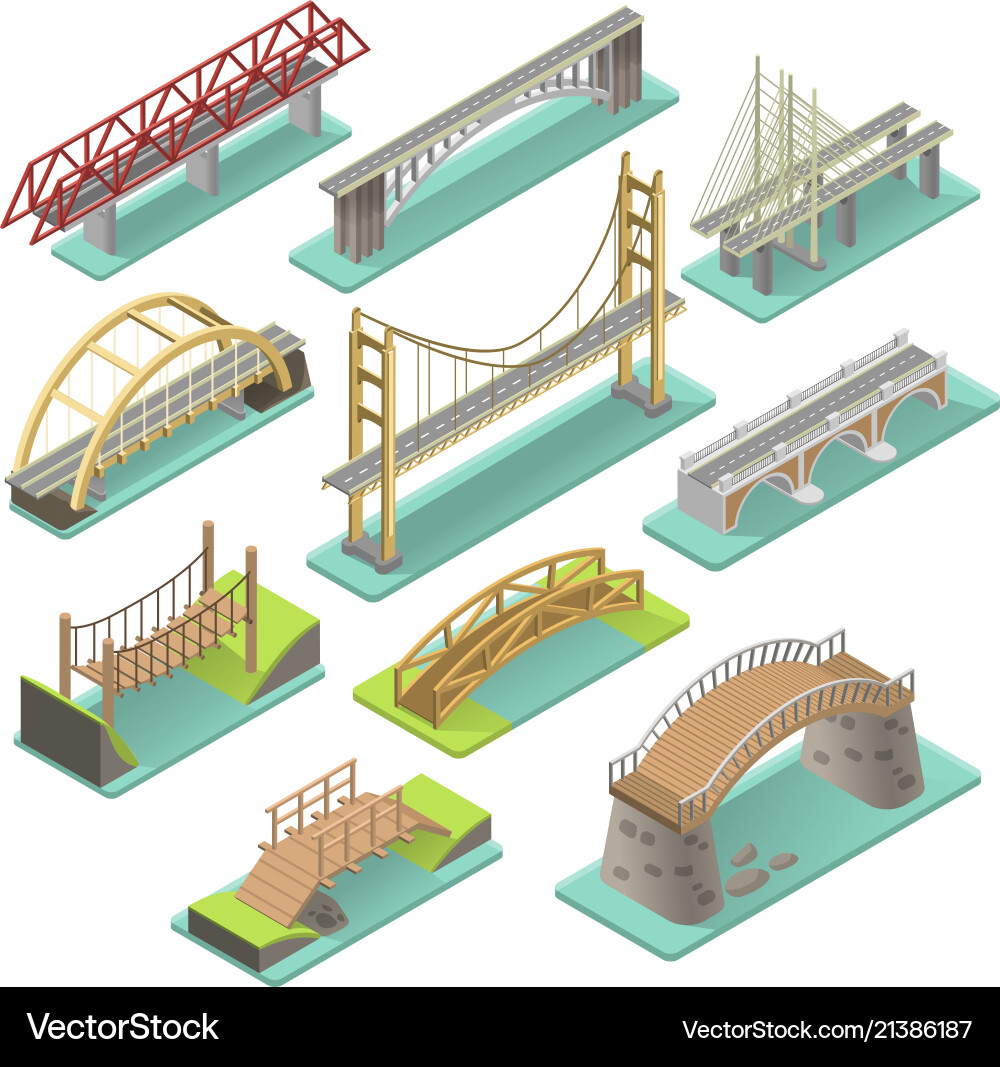 Isometric Bridge Collection Royalty Free Vector Image