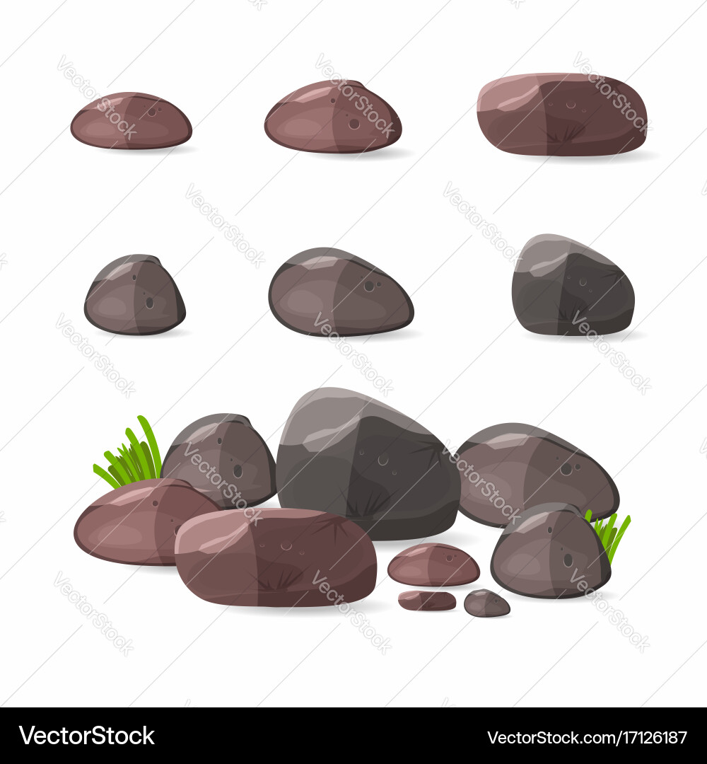 Rocks stones set in cartoon style Royalty Free Vector Image