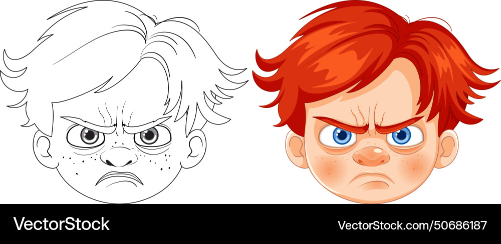 Two cartoon faces showing intense anger Royalty Free Vector