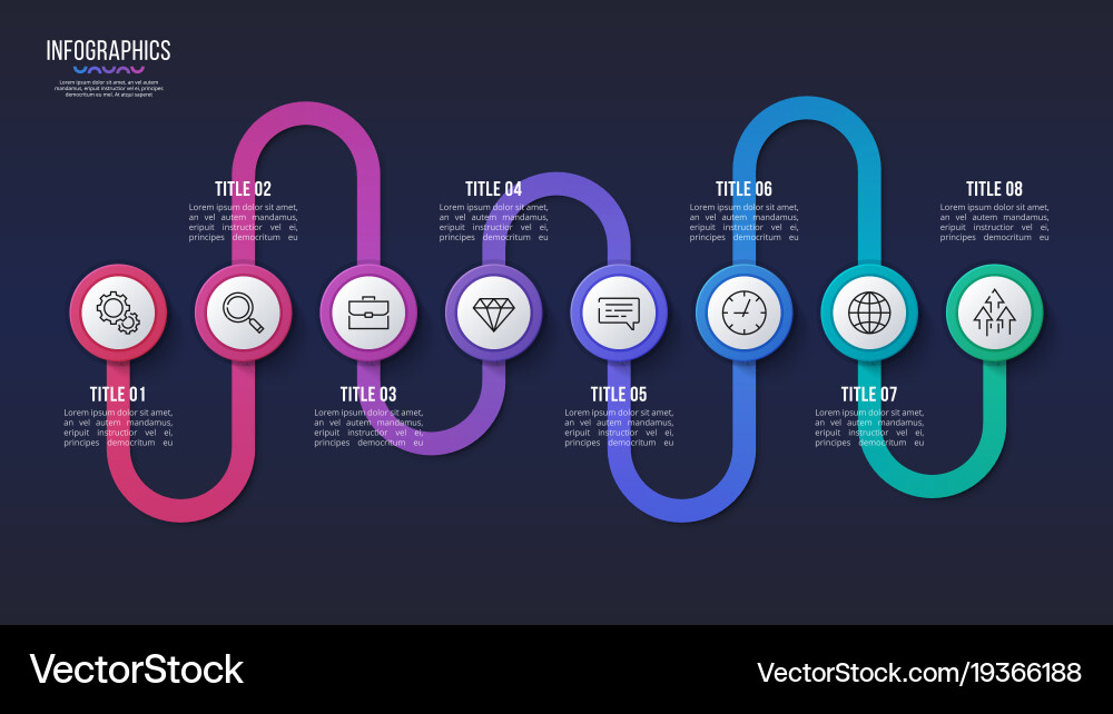 8 Schritte Infografik Zeitleiste Diagramm Vektor Bild