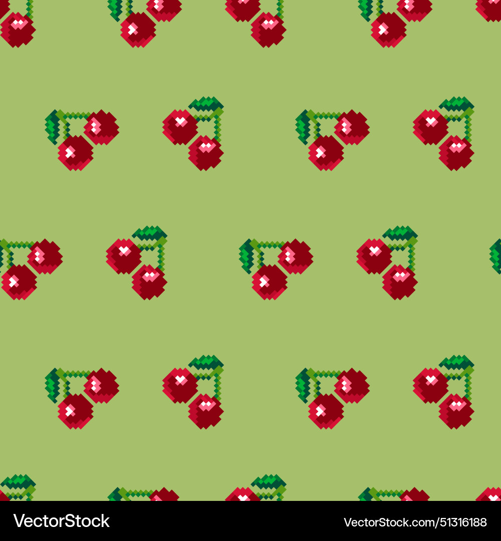 Pixel art cherry seamless pattern Royalty Free Vector Image