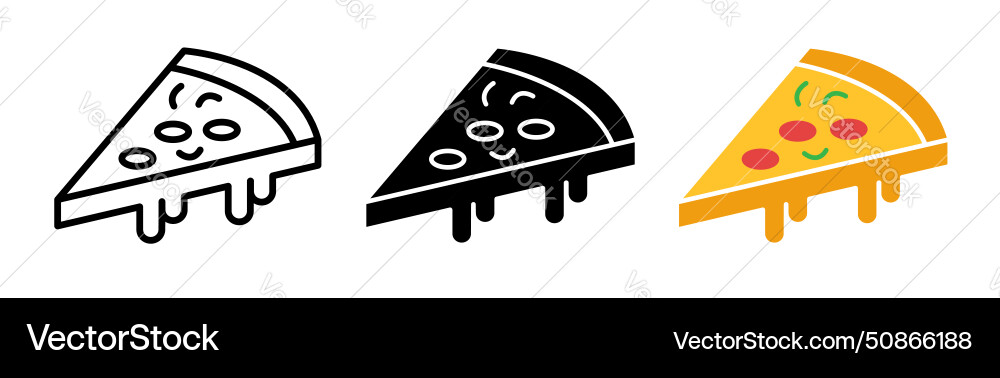 Pizza icon set slice cheese symbol Royalty Free Vector Image