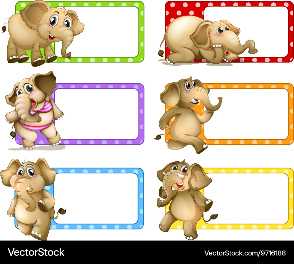 Polkadot labels with elephants Royalty Free Vector Image
