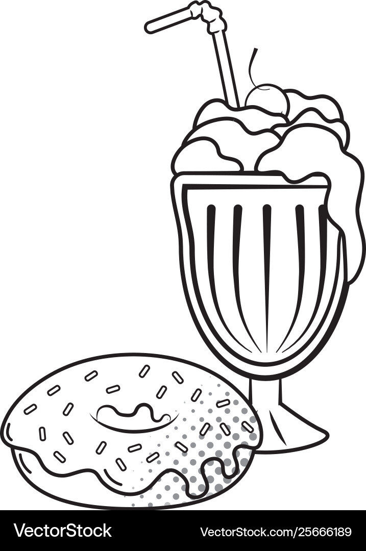Donuts and milk shake black white Royalty Free Vector Image