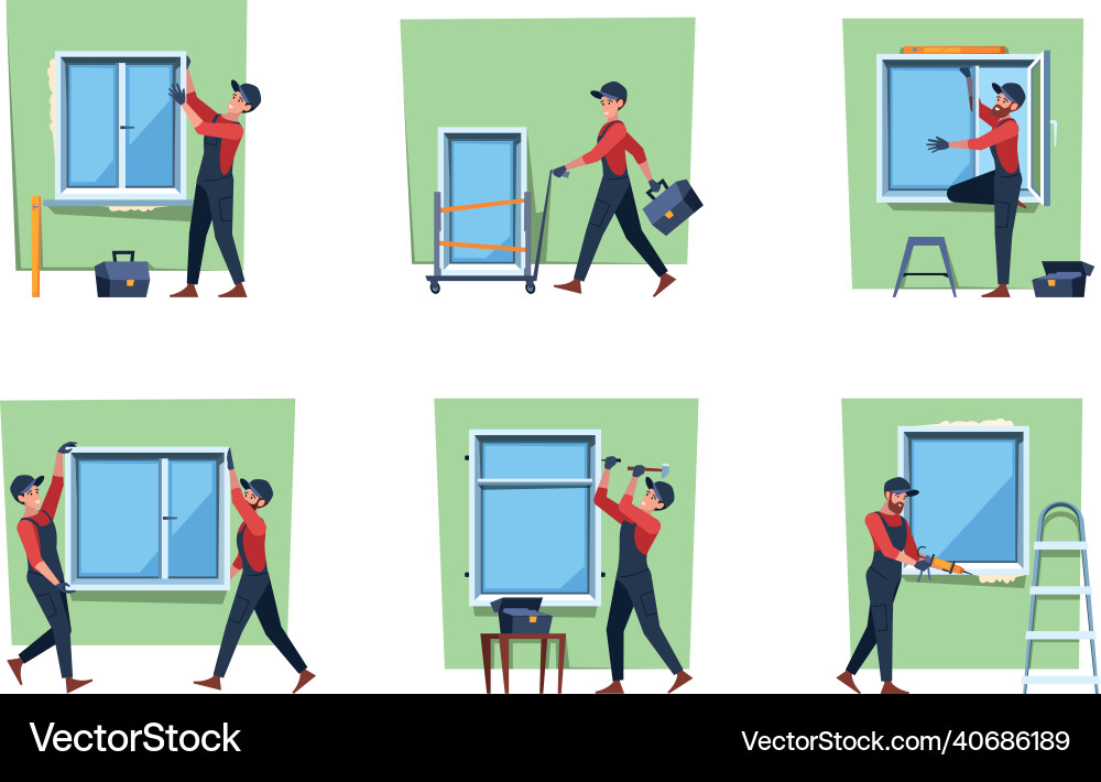 Plastic window installing interior fix problems Vector Image