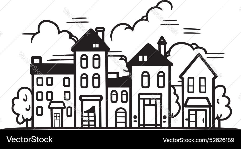 Urban vista simplified townscape line drawing Vector Image