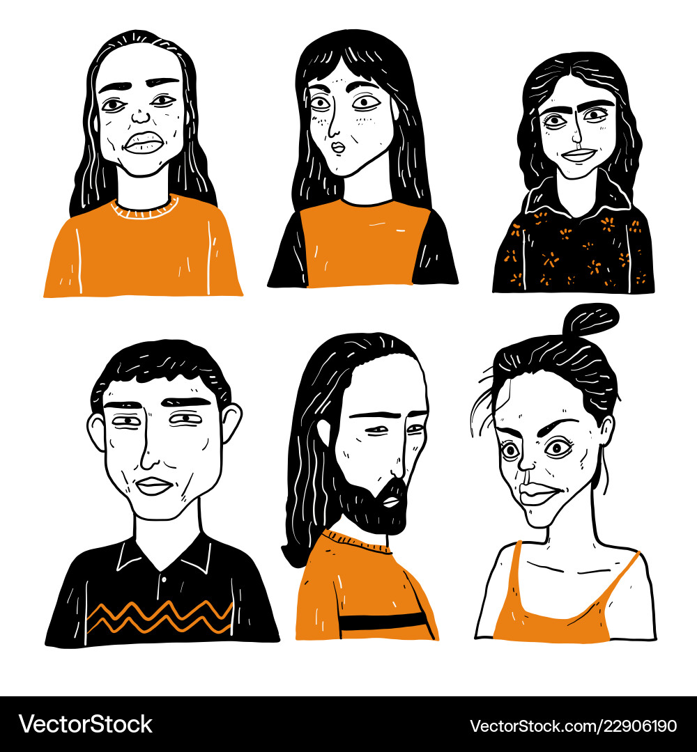 Diverse Hand-Drawn Faces Royalty Free Vector Image