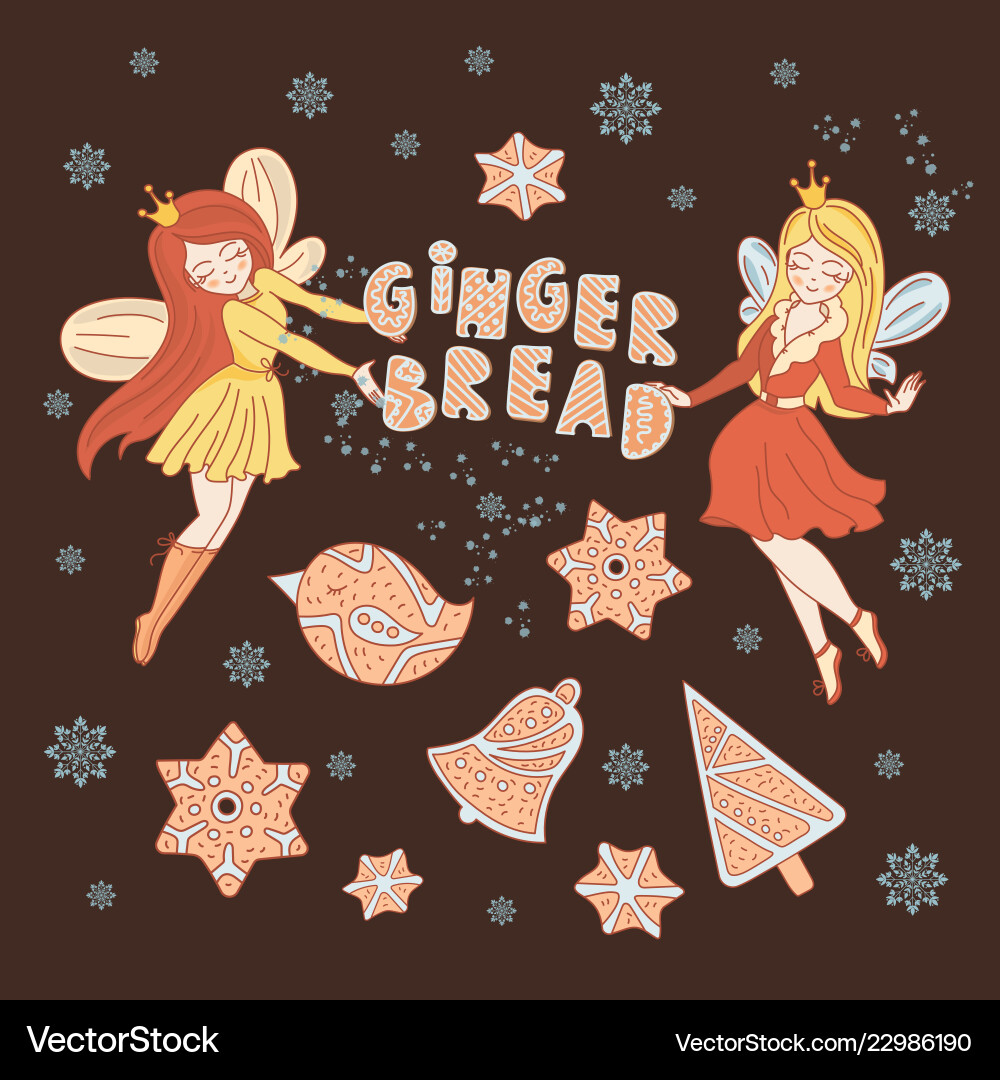 Gingerbread magic merry christmas set Royalty Free Vector