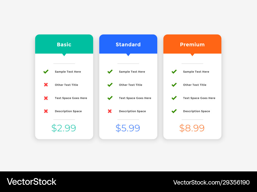 Simple Pricing Table Template Royalty Free Vector Image