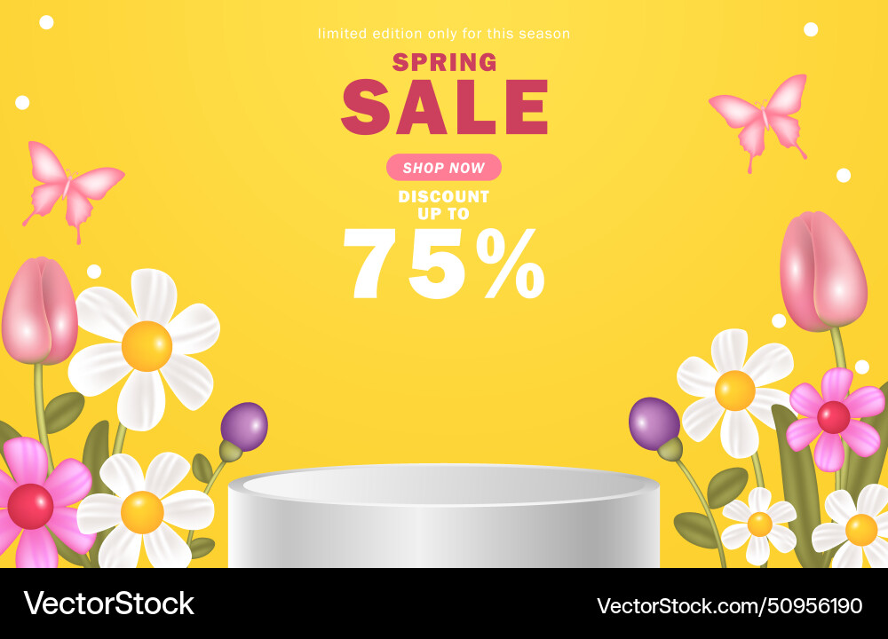 Spring sale banner with product display Royalty Free Vector