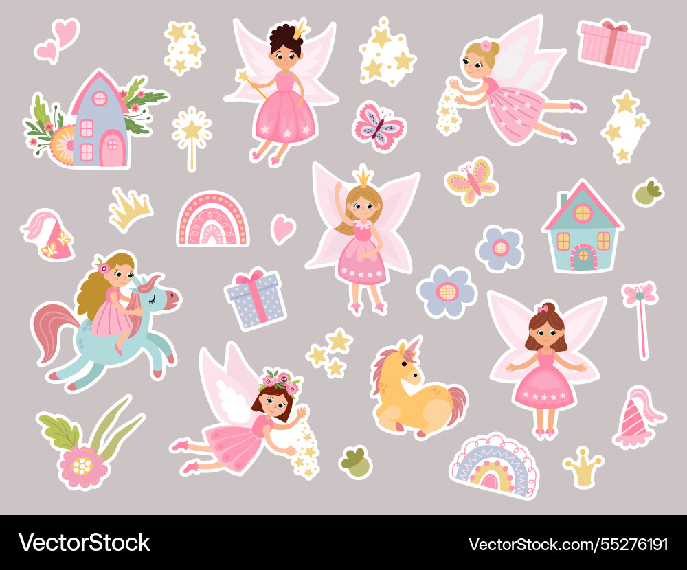 A set of stickers with fairies Royalty Free Vector Image