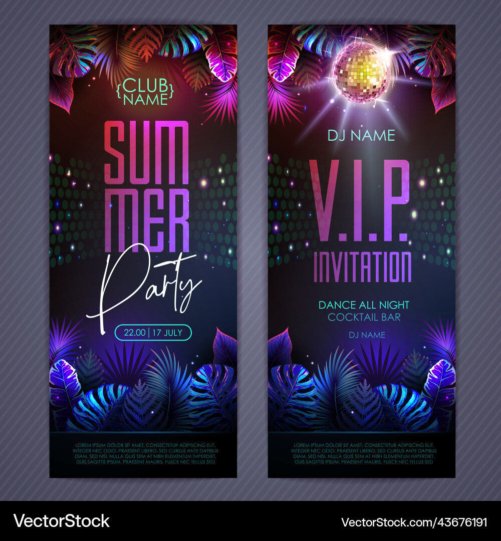 Disco party poster with fluorescent tropic leaves Vector Image