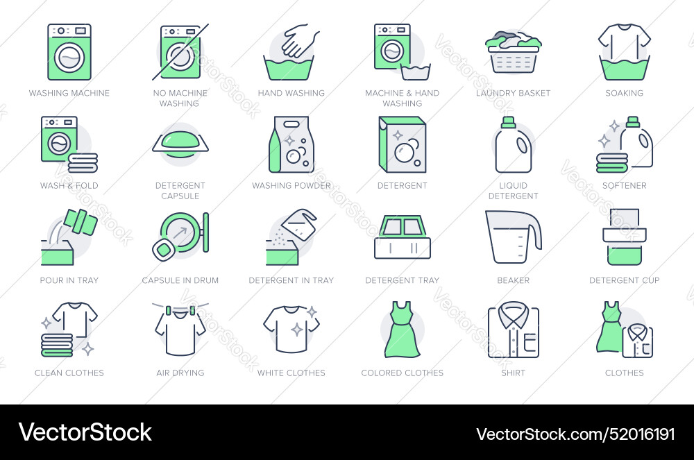 Laundry process line icons Royalty Free Vector Image