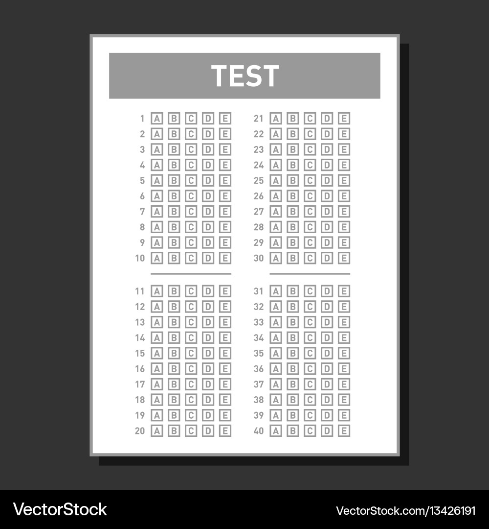 Multiple Choice Test Answer Sheet Royalty Free Vector Image