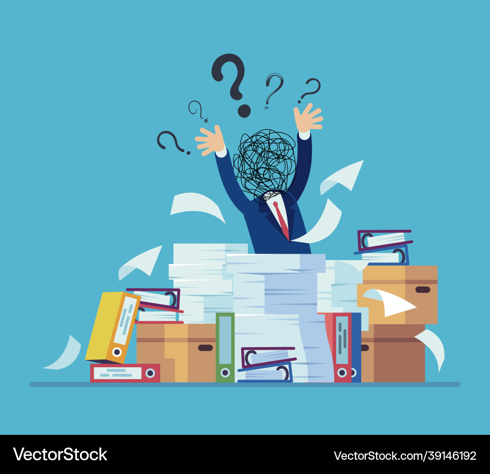 Confusion and mess stressed man working Royalty Free Vector