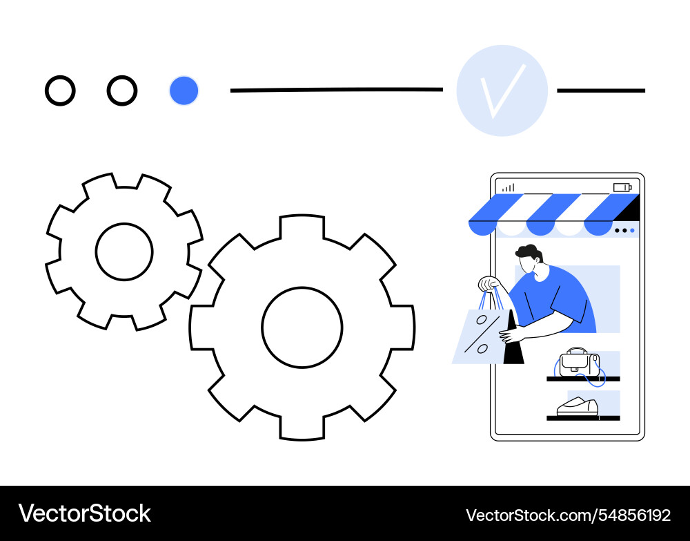 E-Commerce-Plattform-Setup mit Zahnradsymbolen Vektorbild