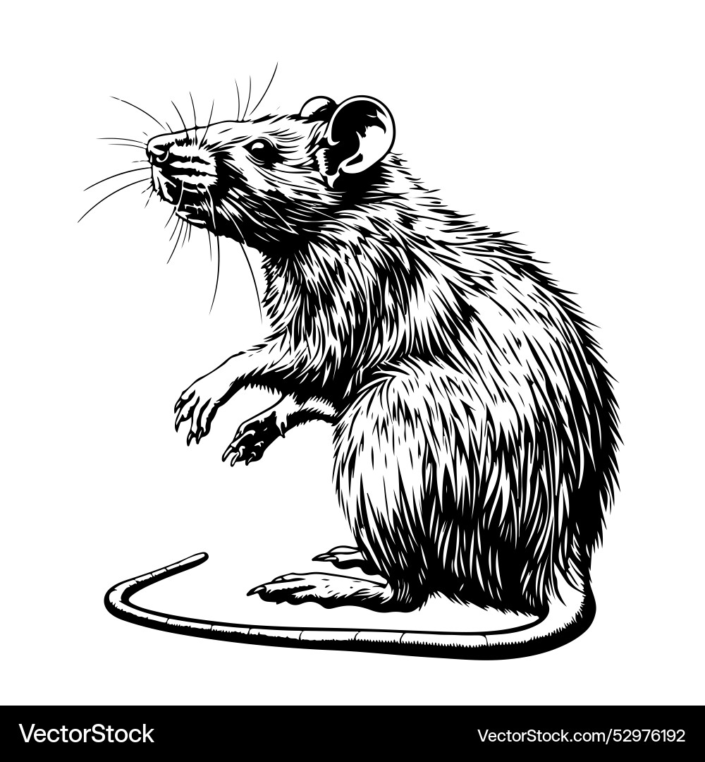 Hand-Drawn Rat Sketch - Engraving Style Royalty Free Vector