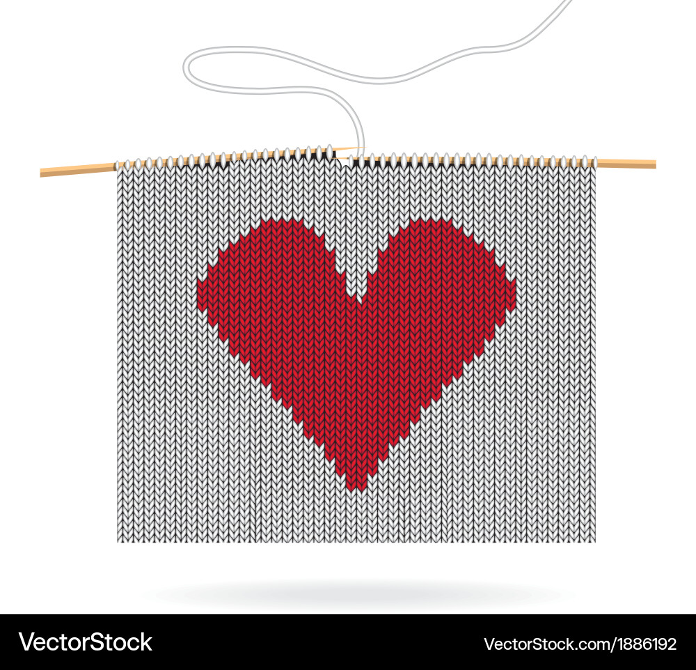 Knitted heart on needles Royalty Free Vector Image