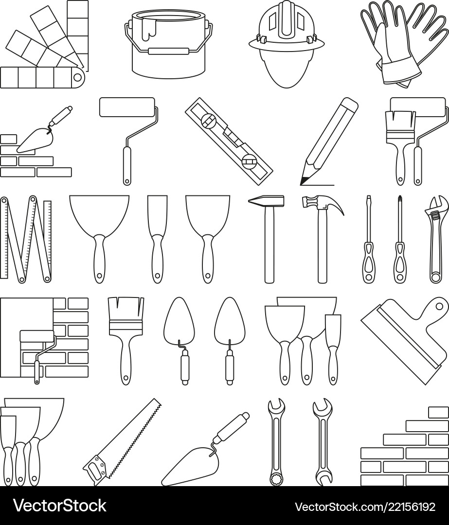 Line art black and white 30 construction elements Vector Image