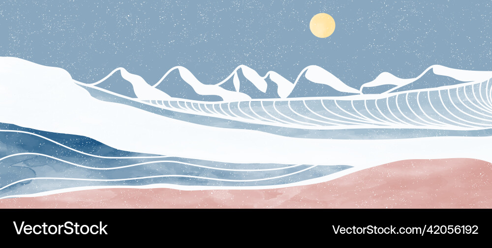 Mountain and ocean wave line art Royalty Free Vector Image