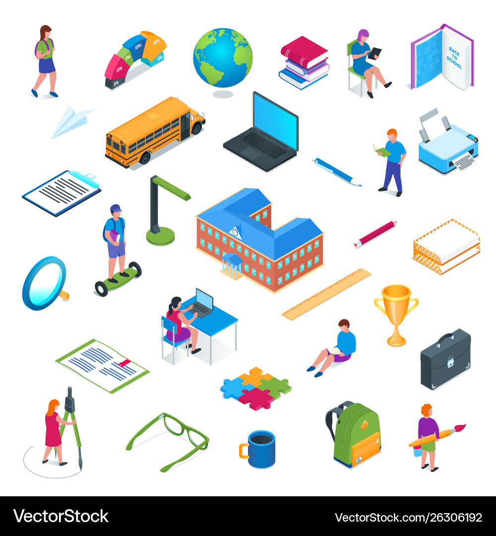 School and education isometric icon set 01 Vector Image