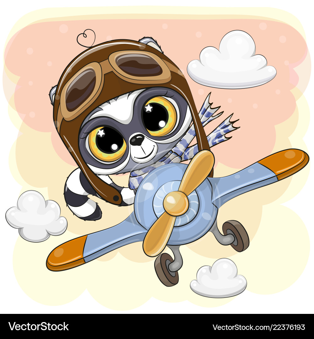 Cute Raccoon Pilot Flying Royalty Free Vector Image
