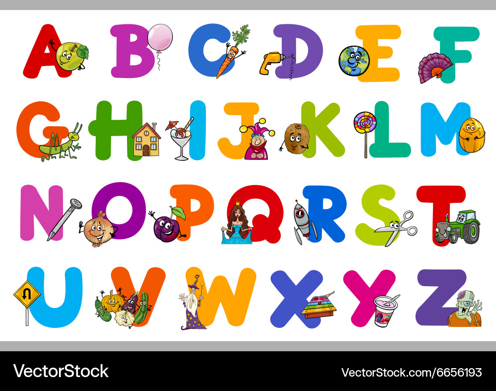 Educational cartoon alphabet for kids Royalty Free Vector