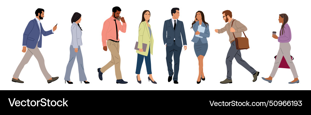 Set of various business people walking side view Vector Image