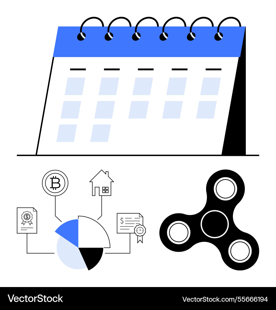 Calendar pie chart and financial network Vector Image