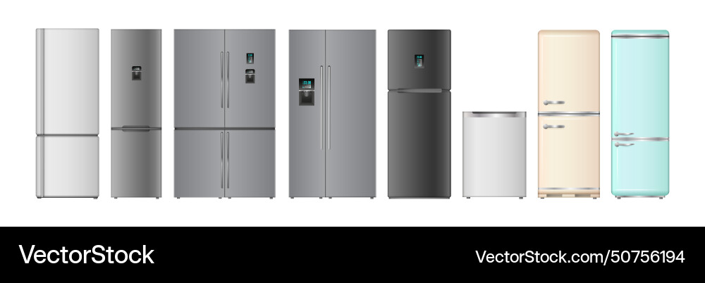 Realistic refrigerators and freezers Royalty Free Vector