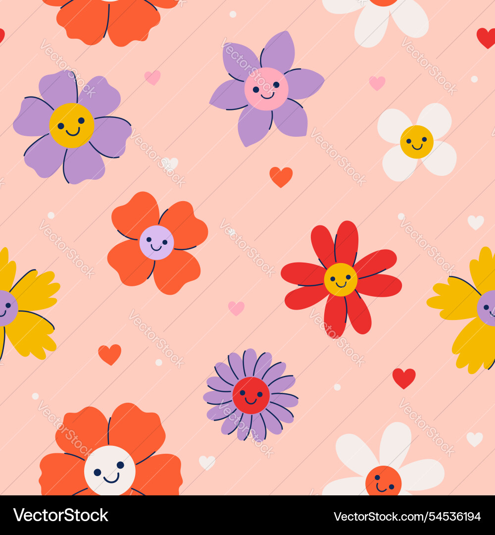 Seamless pattern with cute smiling flowers Vector Image