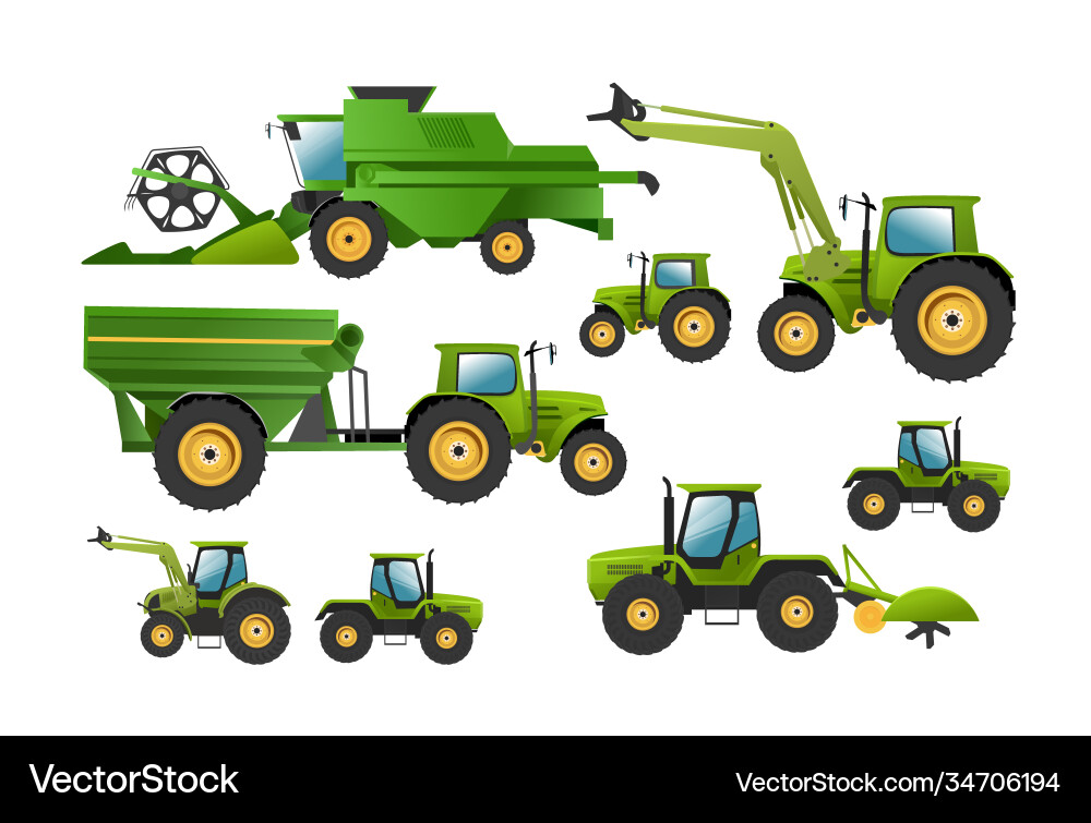 Set agricultural machinery tractor Royalty Free Vector Image