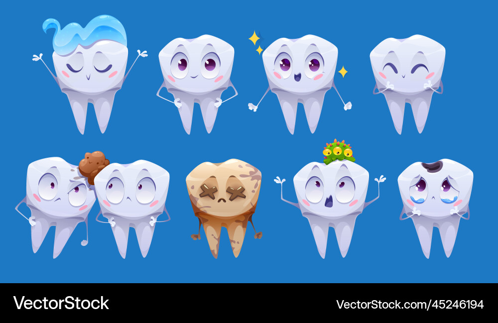 Teeth cartoon characters clean and dirty tooth Vector Image