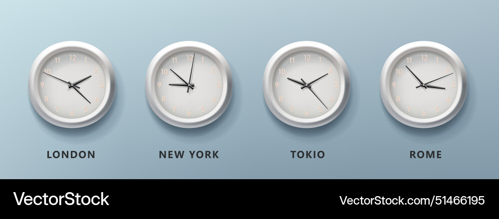 3d analog clock realistic 4 clocks Royalty Free Vector Image