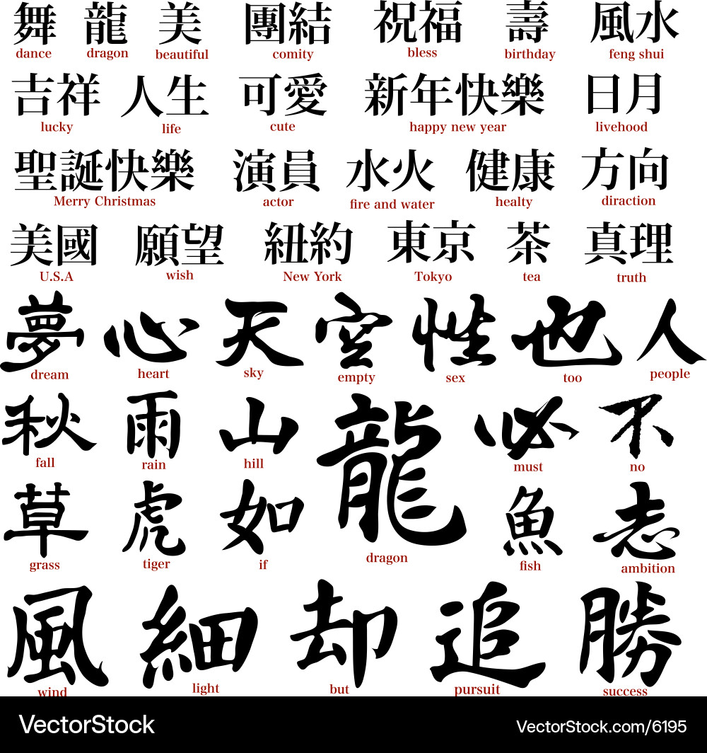 Asian characters Royalty Free Vector Image - VectorStock